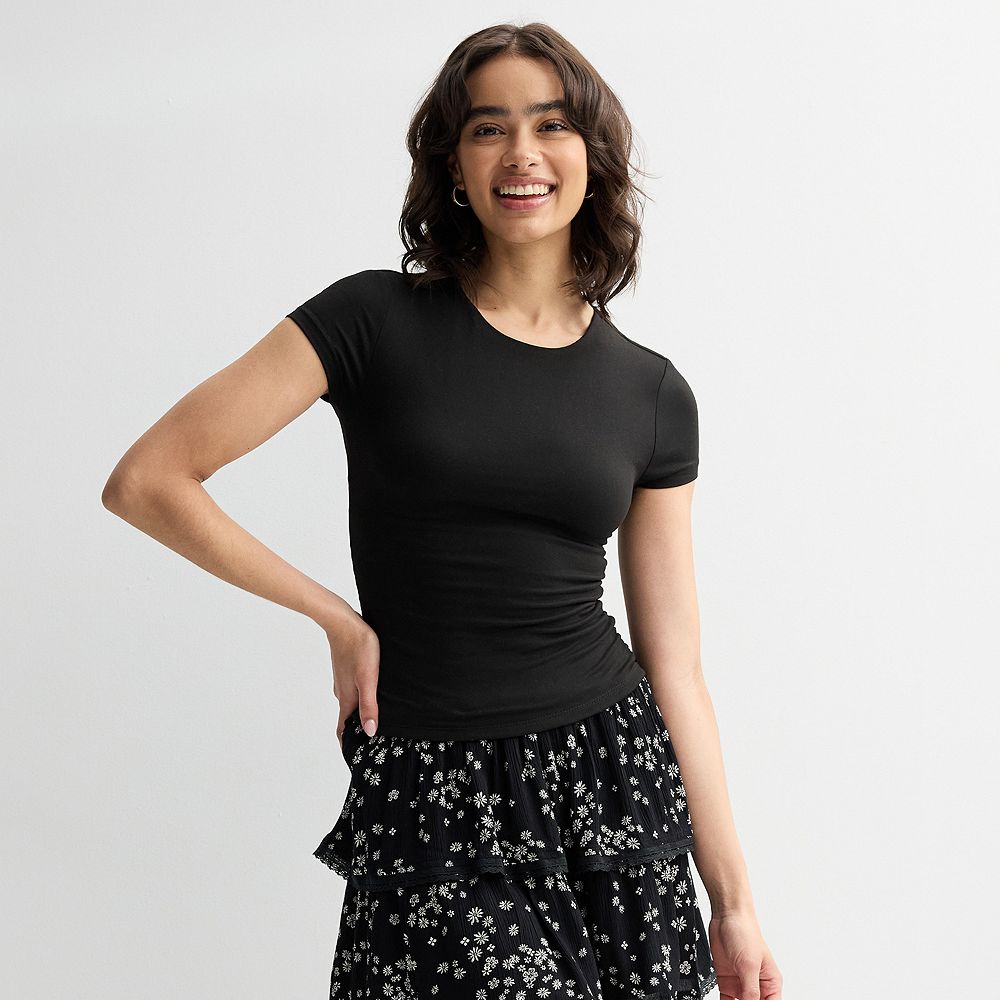 Juniors' Harper & Ivy Yummy Contour Short Sleeve Cinch Top