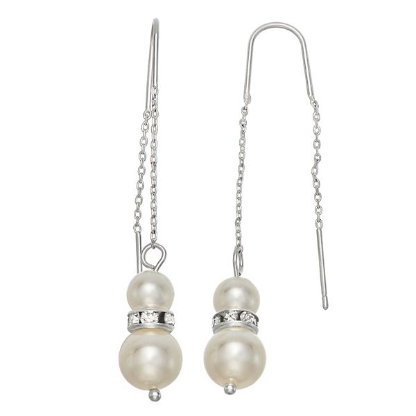You're Invited Silver Tone Crystal & Simulated Pearl Linear Earrings