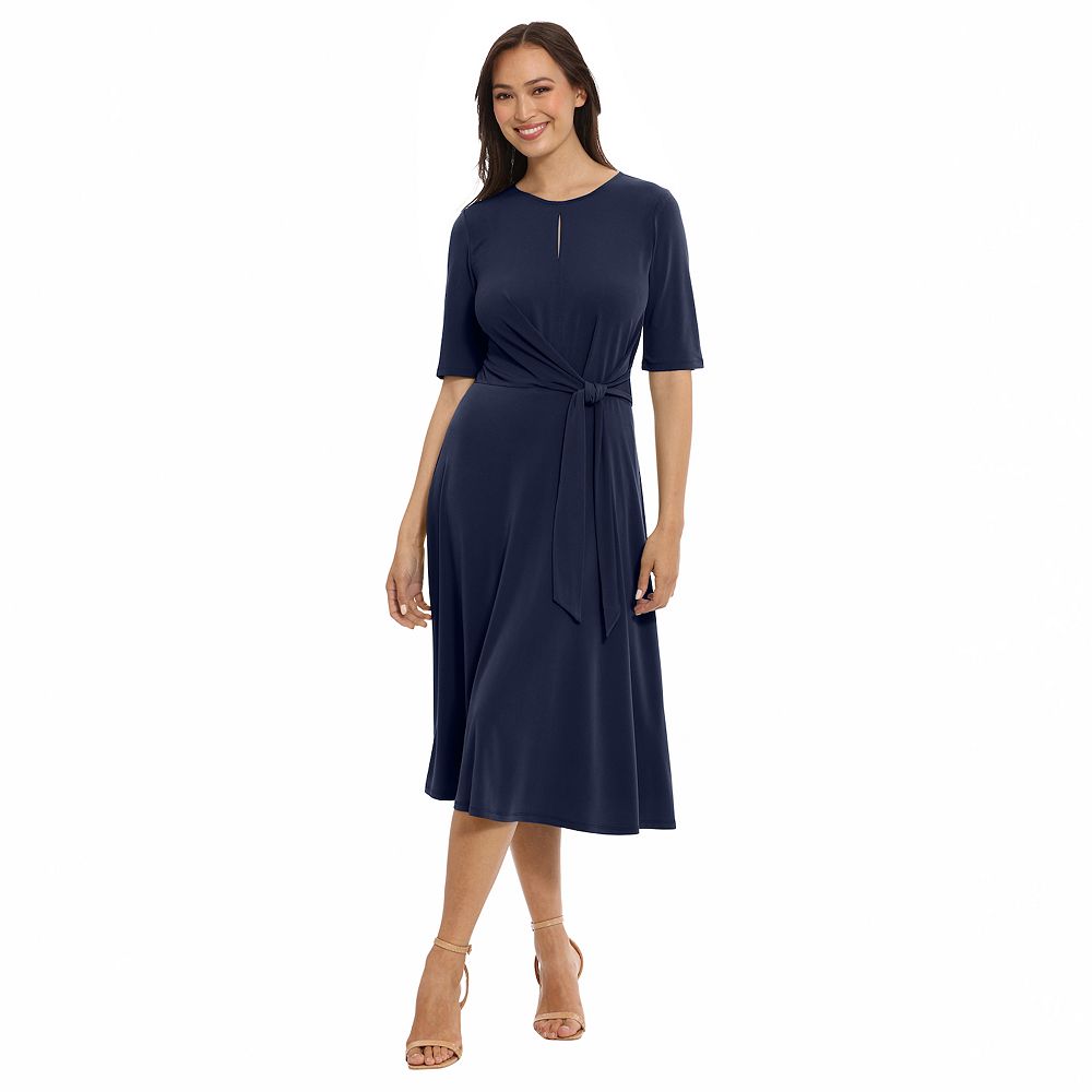 Women's London Times Elbow Sleeve Side Tie Fit & Flare Midi