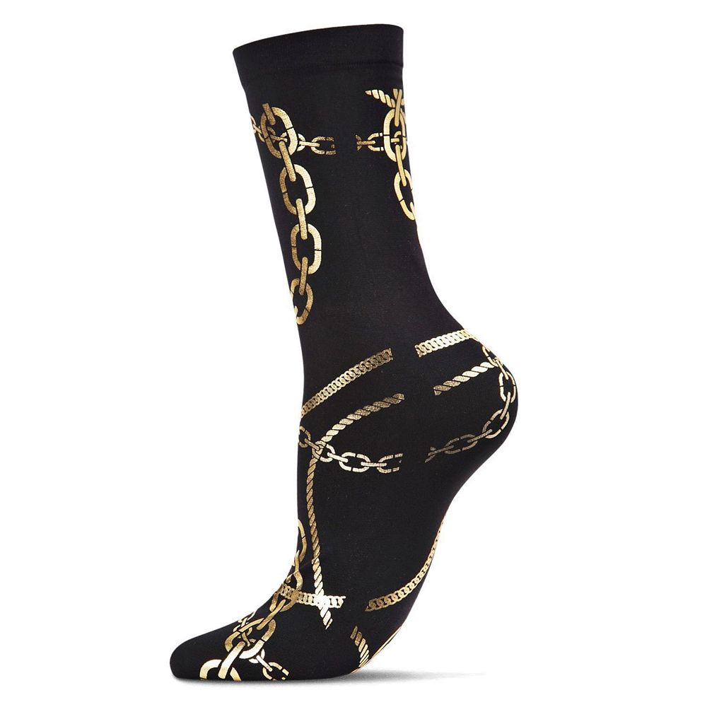 Women's Bling Bling Shiny Gold Chain Print Crew Sock