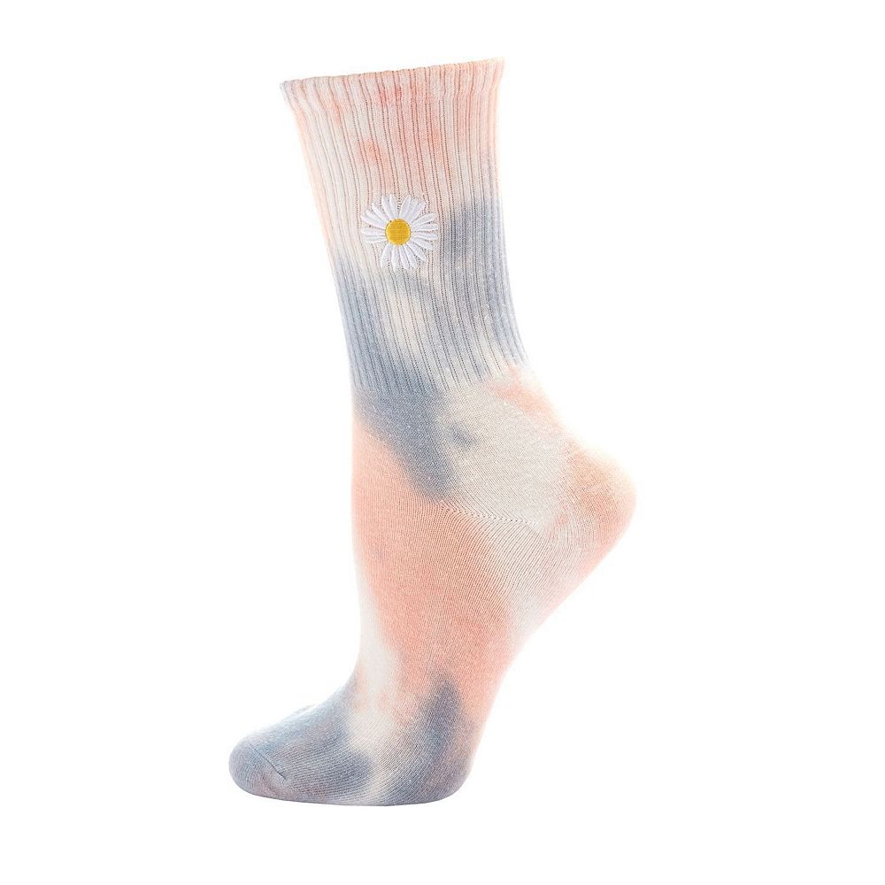 Women's Daisy Embroidered Tie Dye Ribbed Crew Sock