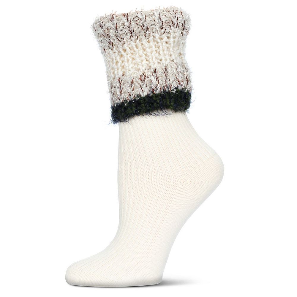 Women's Bellevue Furry Striped Cuff Ribbed Crew Sock