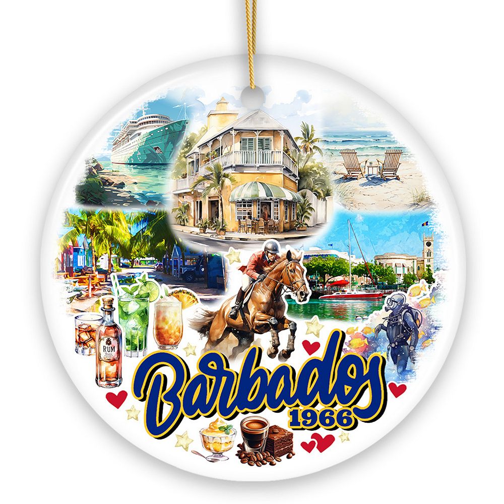 Artistic Tropical Barbados Landmarks and Beaches Ornament, Caribbean ...