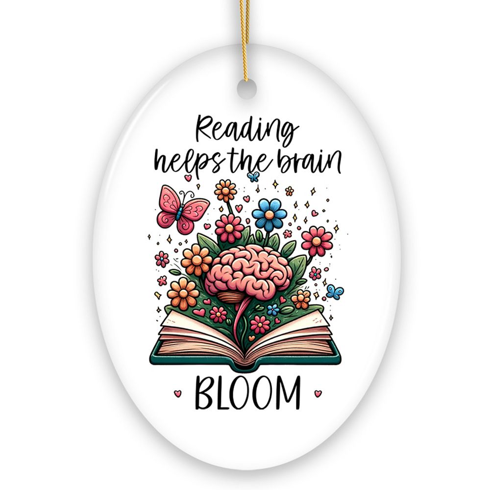 Reading Helps the Brain Bloom Unique Handcrafted Ornament, Booklover ...