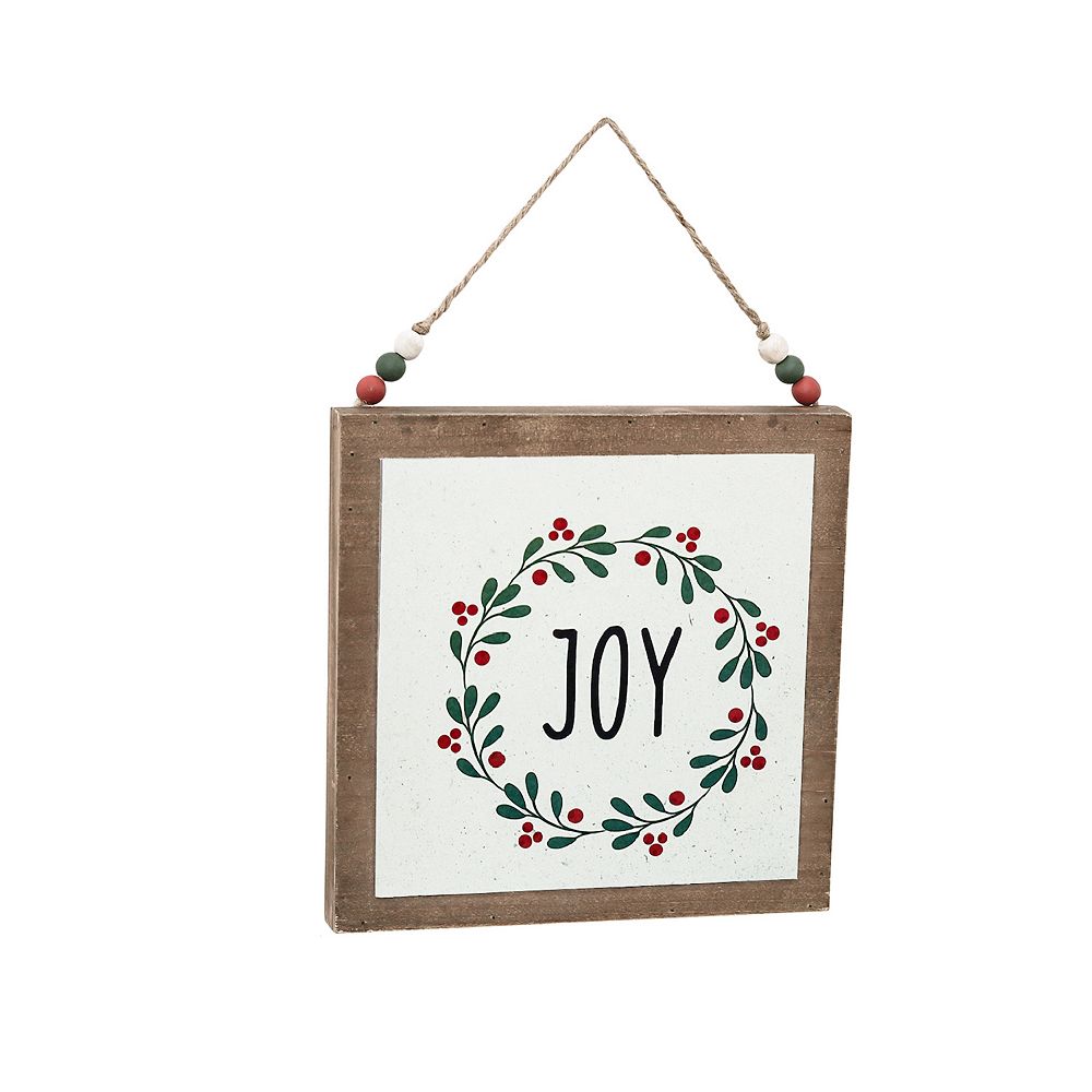 Parisloft Joy Wooden Holiday Wall Sign with Wood Bead String Hanger