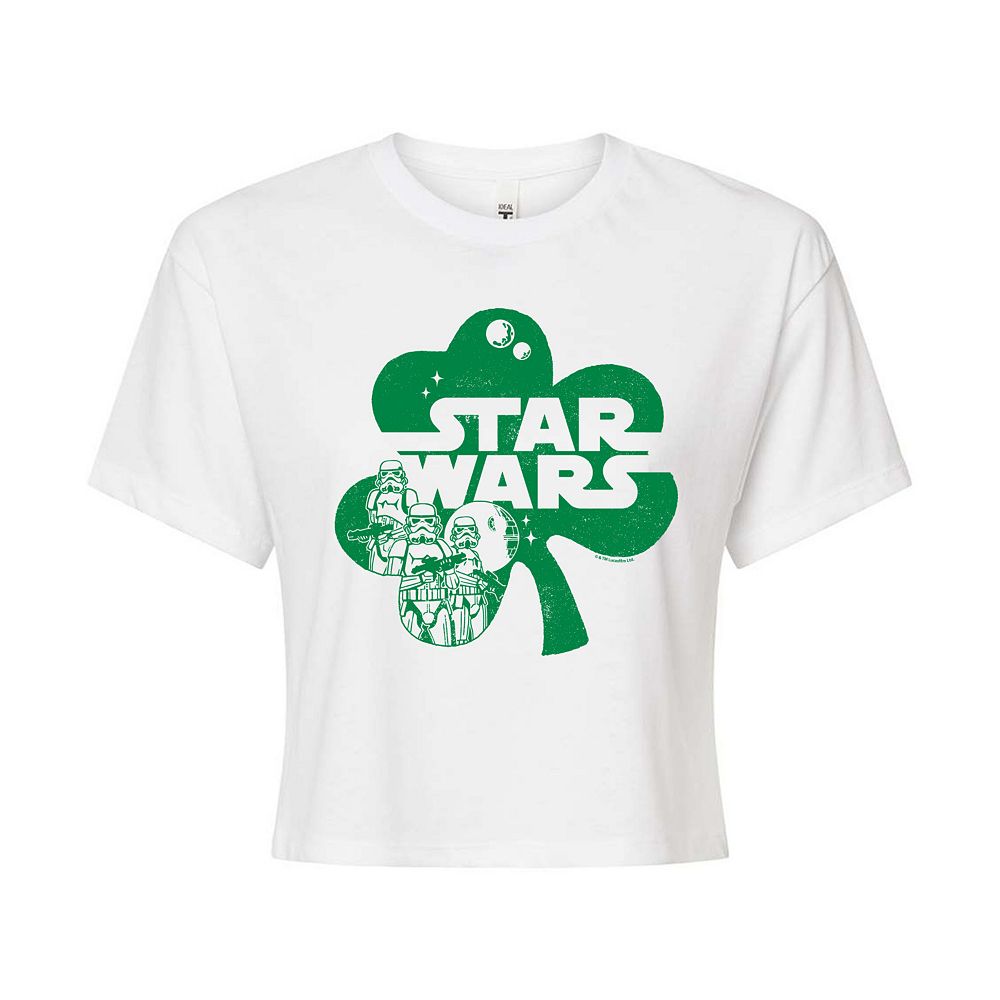 Juniors' Star Wars Stormtroopers Shamrock Cropped Tee