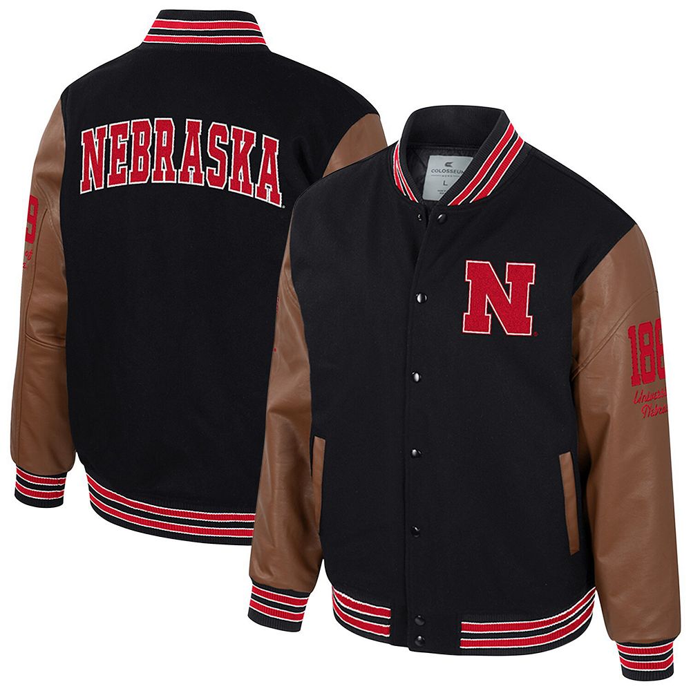 Men's Colosseum Black Nebraska Huskers Letterman Full-Snap Varsity Jacket