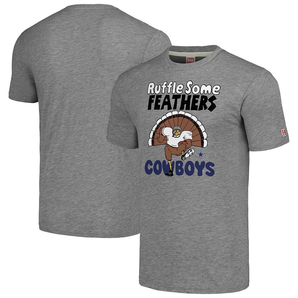 Unisex Homage Gray Dallas Cowboys Ruffle Some Feathers Tri-Blend T-Shirt