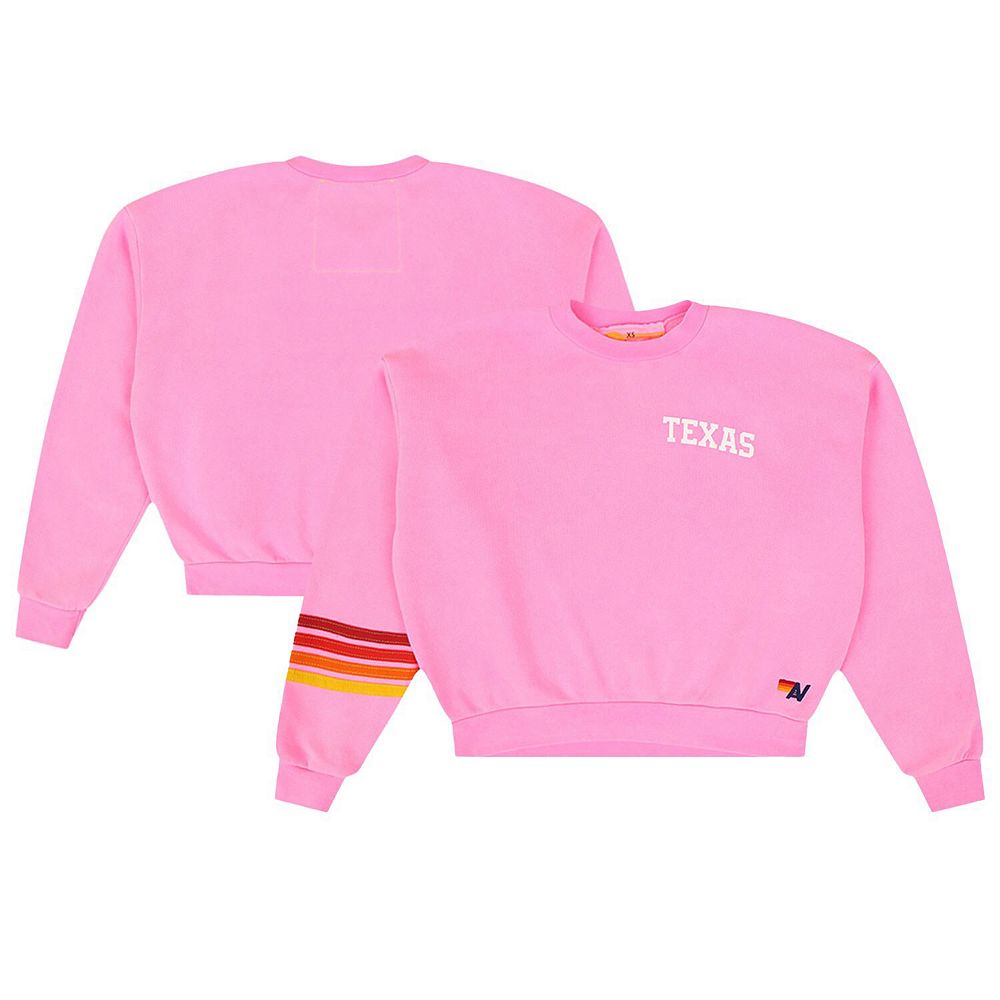 Women's Aviator Nation Pink Texas Longhorns Cropped Tri-Blend Pullover ...