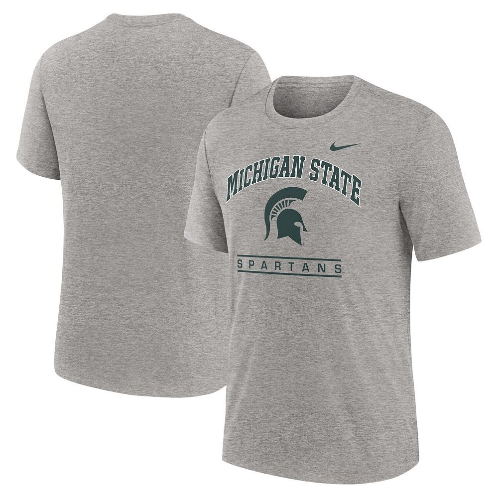 Men's Nike Heather Gray Michigan State Spartans Arch Over Logo Tri ...