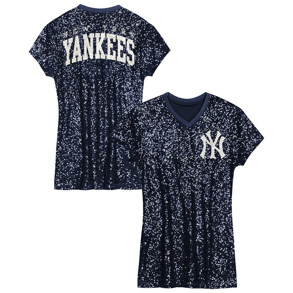Girls Youth Navy New York Yankees Sequin V-Neck Dress