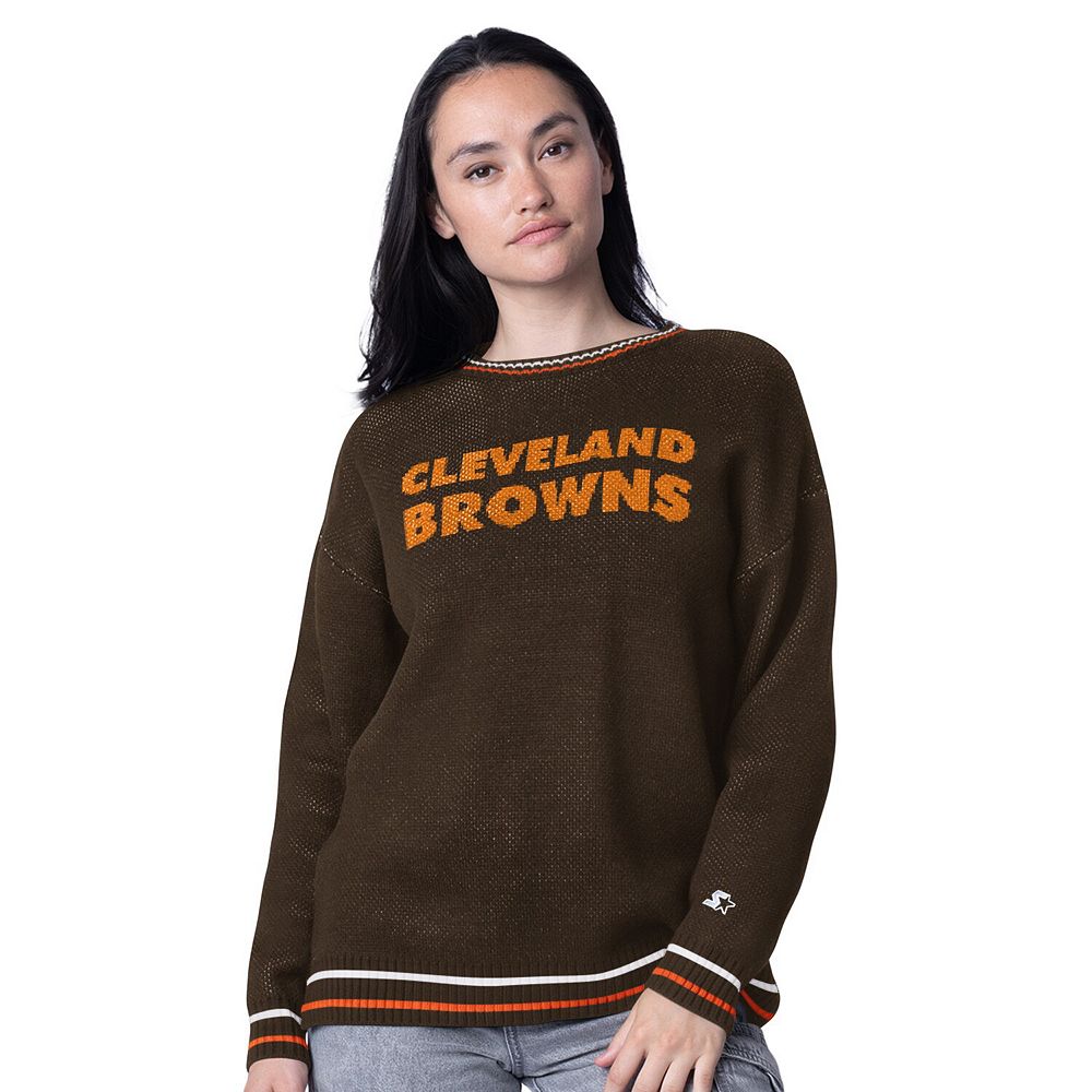 Women's Starter Brown Cleveland Browns Oversized On the Ball Intarsia ...