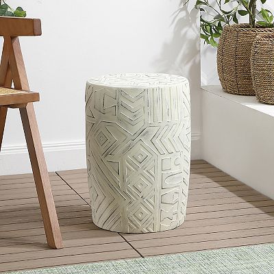 Rafi Transitional Bohemian Geometric Drum Garden Stool
