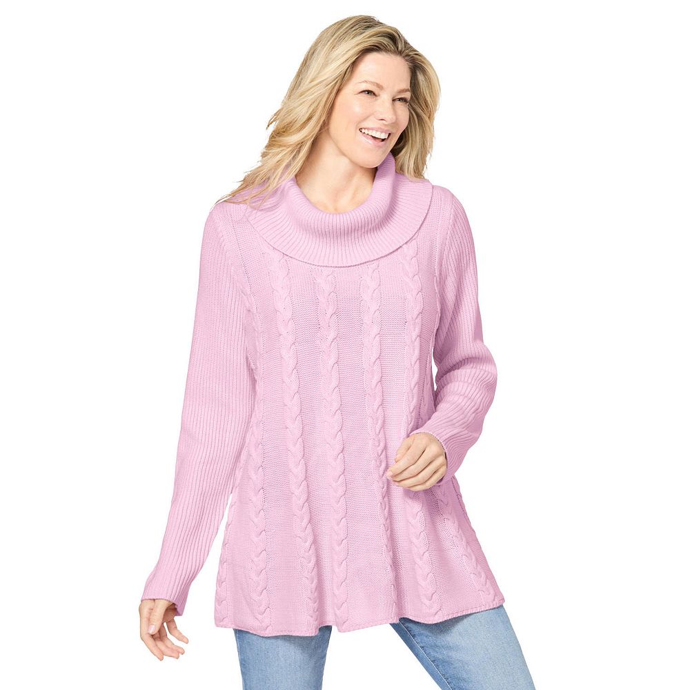 Woman Within Plus Size Cowl Neck Cable Knit Swing Sweater
