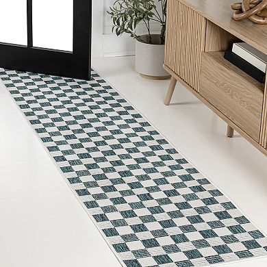 Aimee Traditional Cottage Checkerboard Indoor/outdoor Runner Rug
