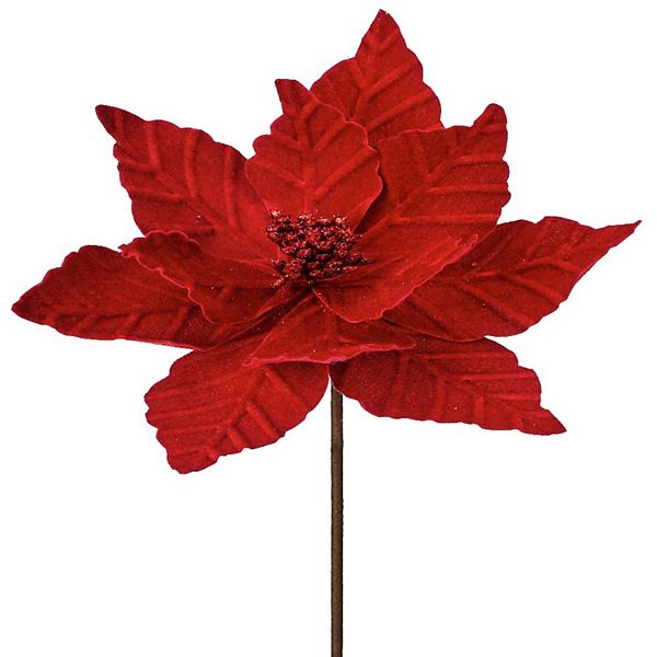 24” Red Velvet Poinsettia Flower with Glitter Center Elegant Christmas ...