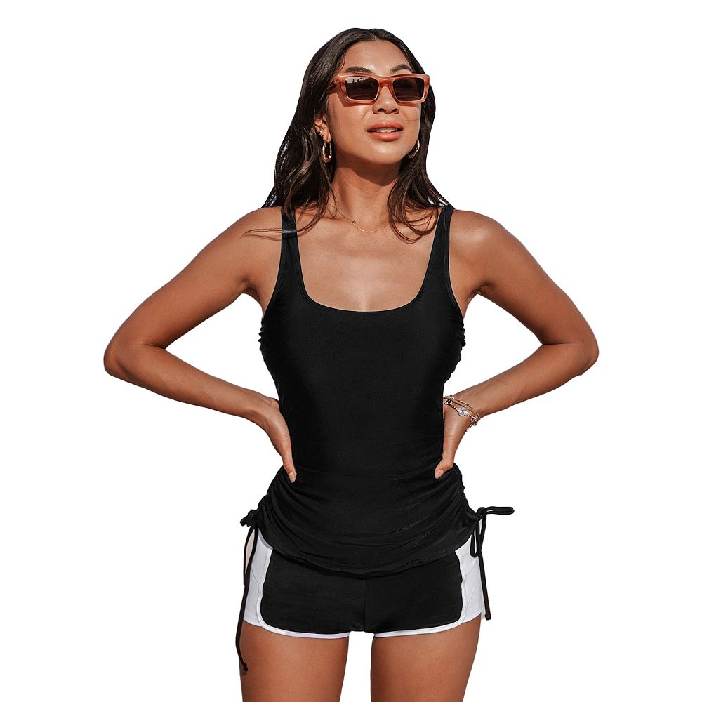 Women's Cupshe 2-Piece Squareneck Tankini Top & Colorblock Boy Shorts Set