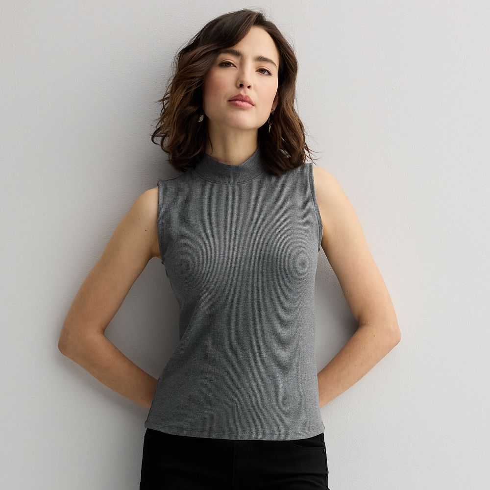Women's Nine West Fitted Rib Mock Neck Shell