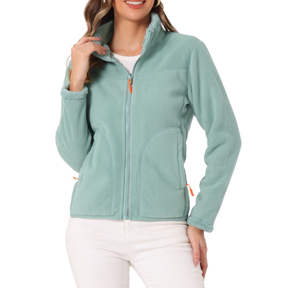 Full Zip Fleece Jacket for Women's Long Sleeve High Neck Jacket Winter ...