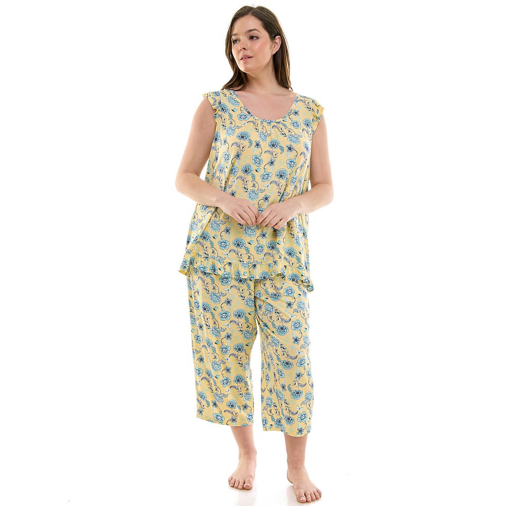 Plus Size Croft & Barrow® 2-Piece Ruffle Sleeveless Pajama Top & Capri ...
