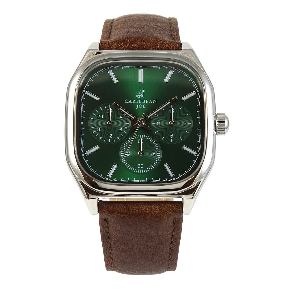 Caribbean Joe Men's Silver Tone Green Dial Strap Watch