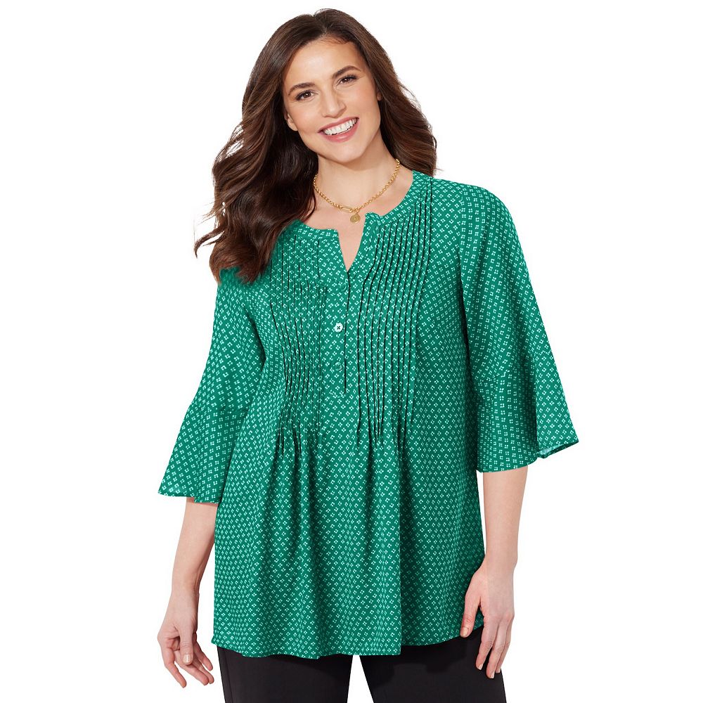 Catherines Women's Plus Size Petite Georgette Pintuck Blouse