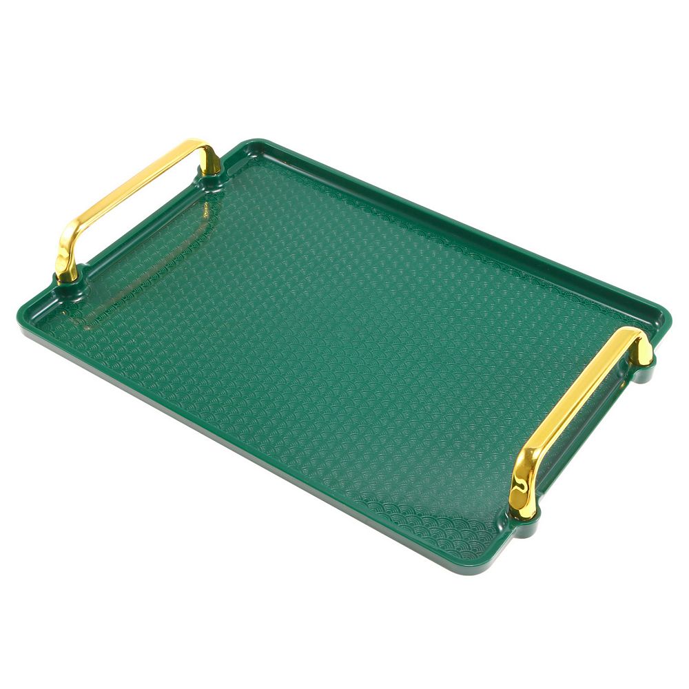 Plastic Serving Tray with Golden Handle, 12.2"x7.9"x0.6" Modern ...