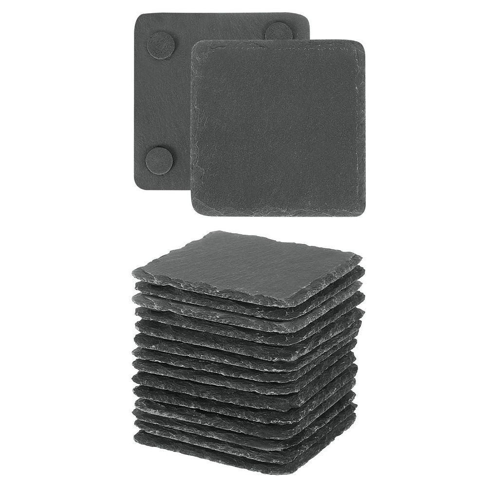 16 Pcs Slate Drink Coasters, 4 Inch Black Square Slate Stone Coasters ...