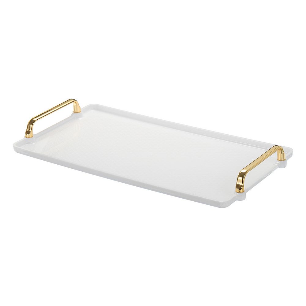 Plastic Serving Tray with Golden Handle, 16.1"x8.7"x0.6" Modern ...