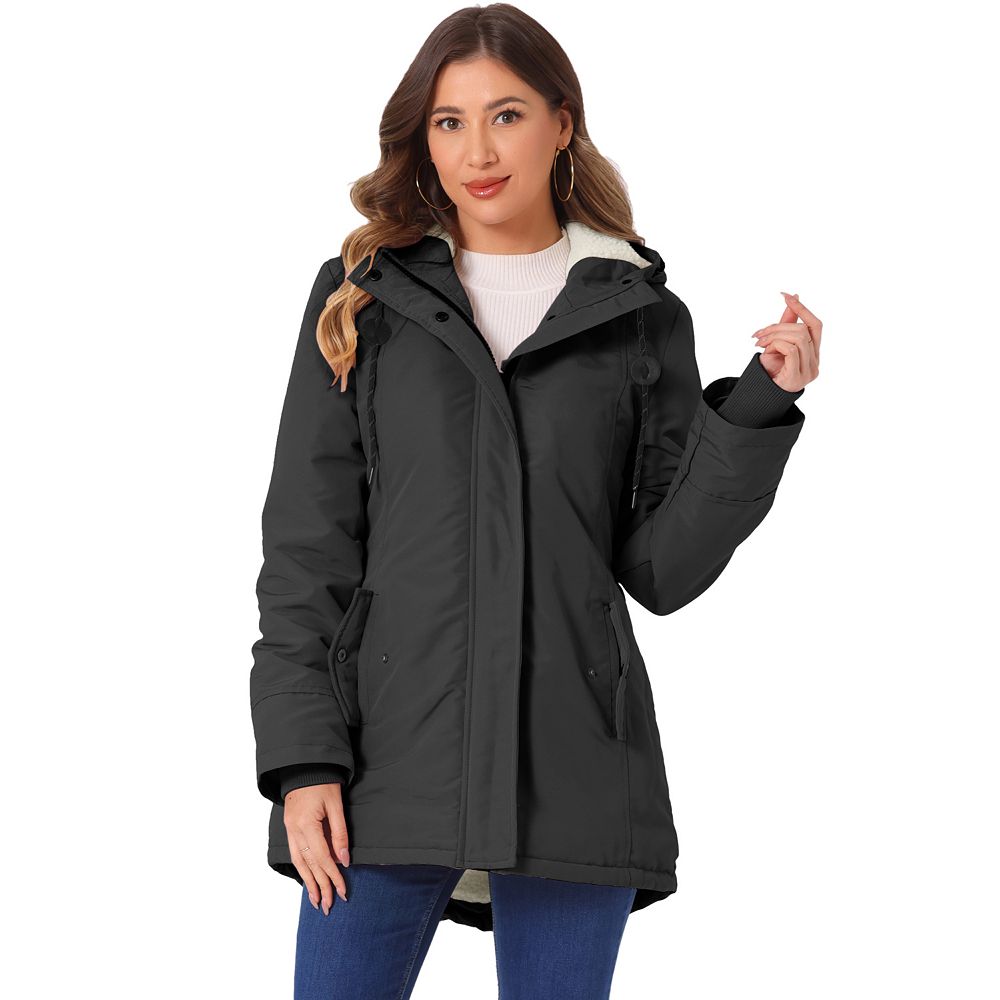 Women's Parka Coat Tie Waist Pockets Faux Fur Hooded Jackets