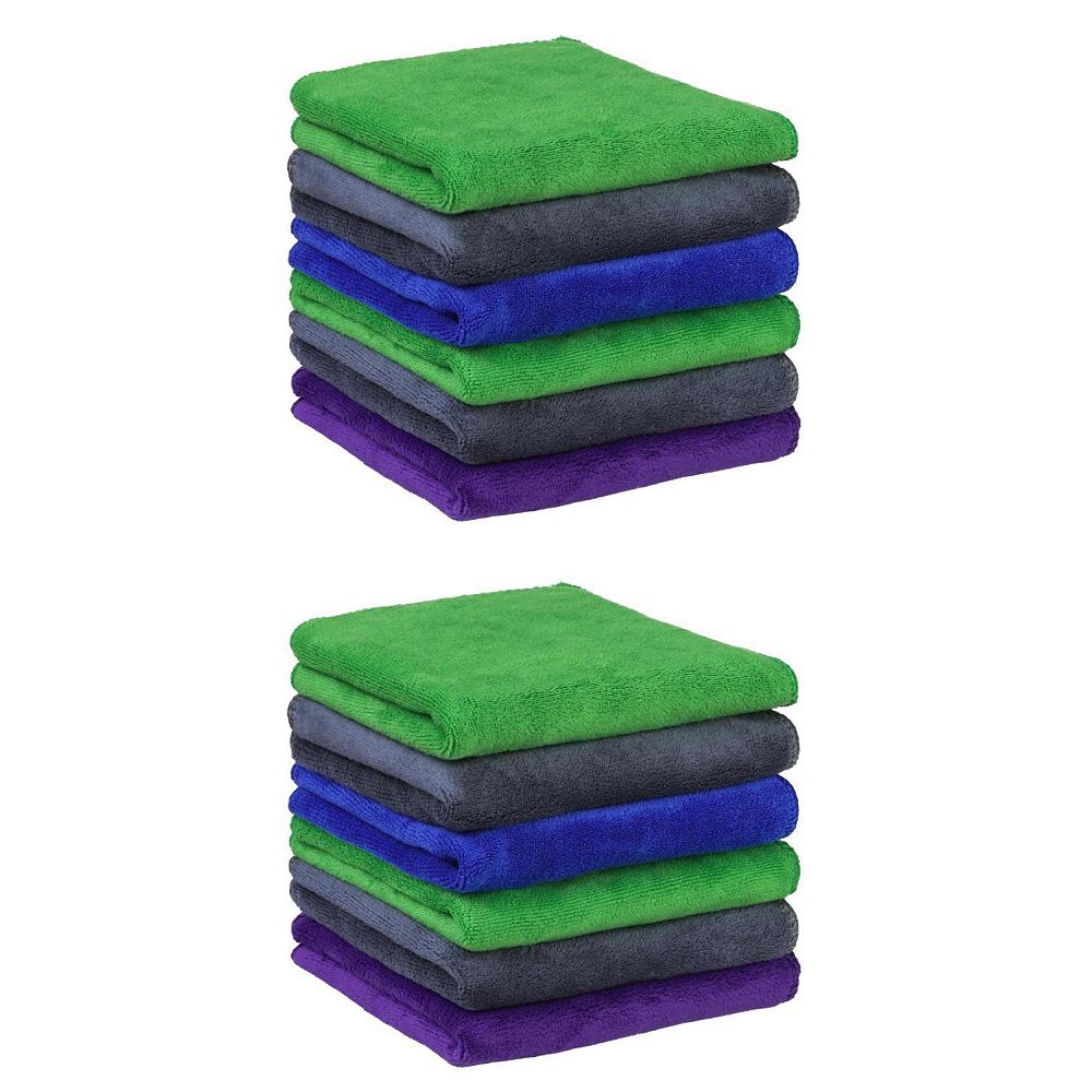 12 Pack Microfiber Kitchen Towels Set, Thick Absorbent Dish Clothes Set ...
