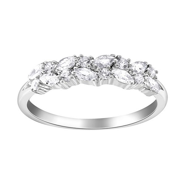 SIRI Rhodium-Plated Sterling Silver Cubic Zirconia Ring with Oval and ...