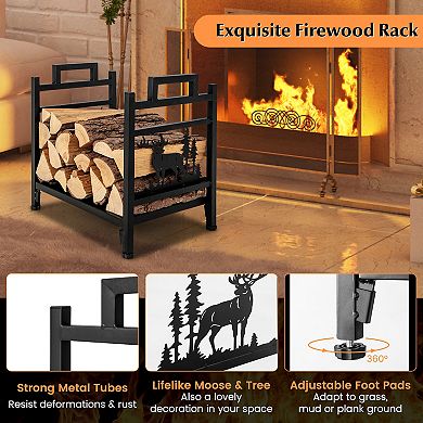 18.5 Inch Metal Firewood Rack With Dual Handles