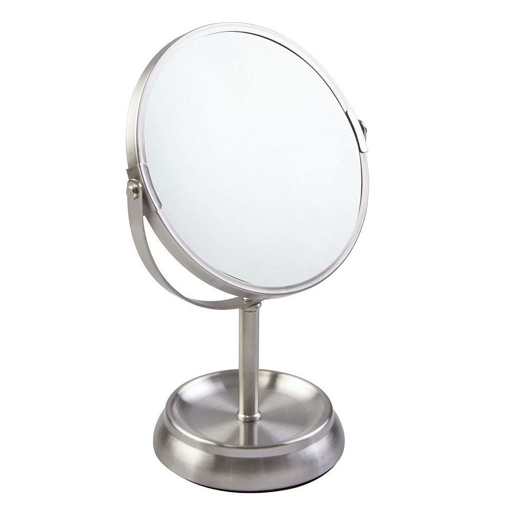 iDesign Brushed Stainless Steel Swivel Countertop Mirror with Magnification