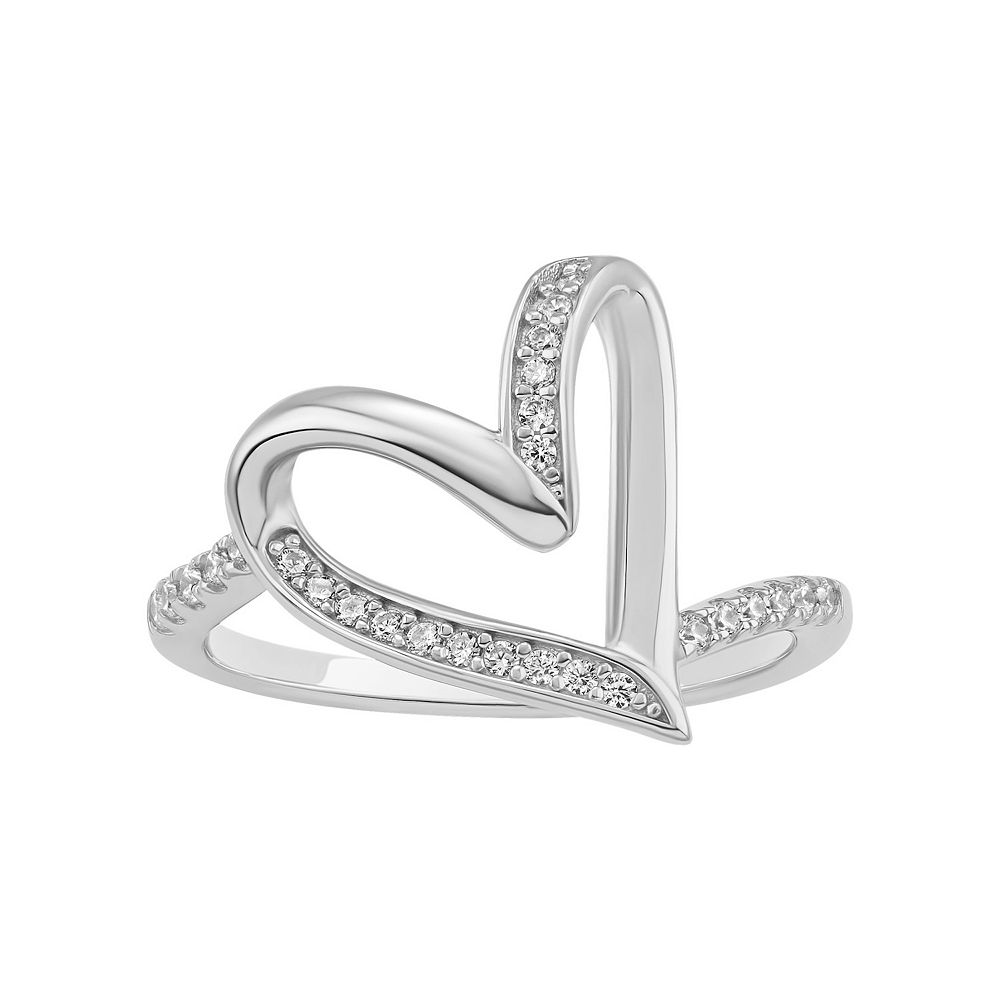 PRIMROSE Sterling Silver Polished Cubic Zirconia Twist Heart Ring