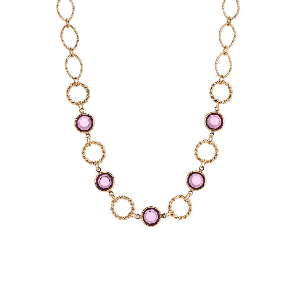1928 Gold-Tone Purple Crystal Channel-Set Adjustable Necklace