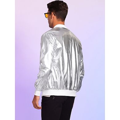Shiny Varsity Jacket for Men's Lightweight Metallic Zip Up Baseball ...
