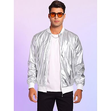 Shiny Varsity Jacket for Men's Lightweight Metallic Zip Up Baseball ...