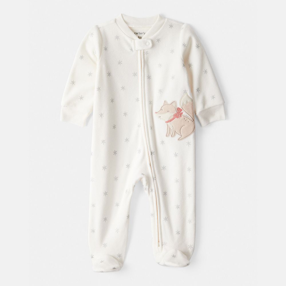 Baby Girl Carter's One Piece Fox Sparkle Print Loose Fit Long-Sleeve ...