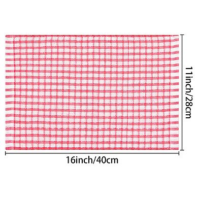 Checked Kitchen Tea Towels, Cotton Washable Dish Cloth, 11" x 16" 12 Pack