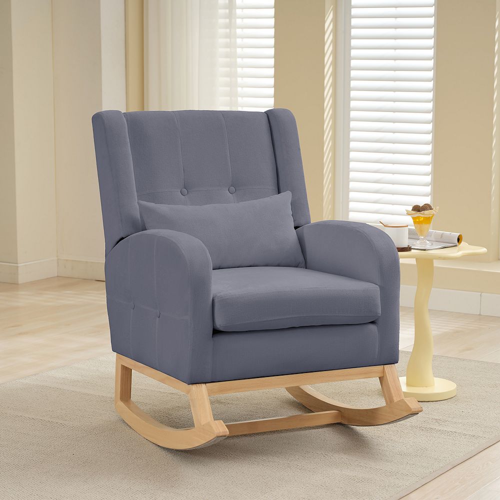 Chenille Padded Rocking Chair with Solid Wood Legs