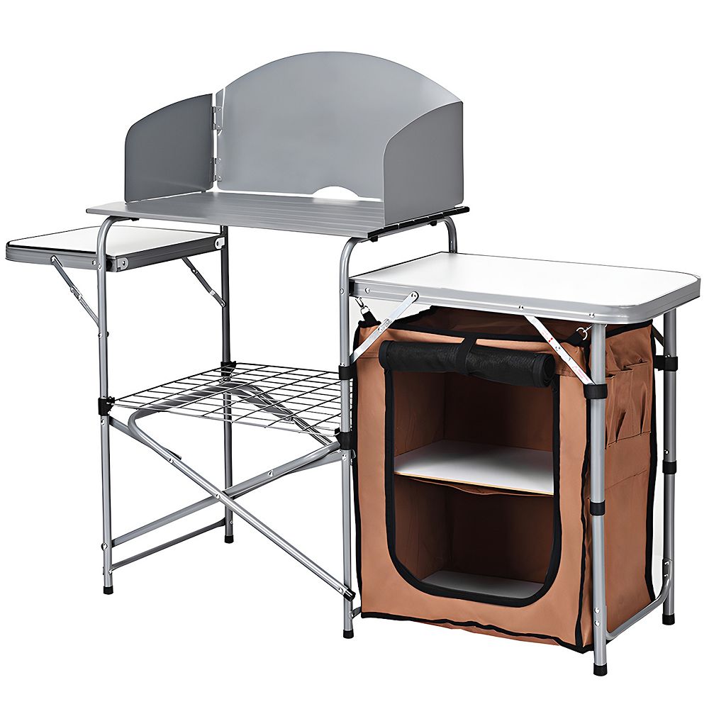 Foldable Outdoor BBQ Portable Grilling Table with Windscreen Bag