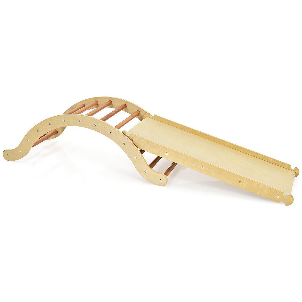 3-in-1 Wooden Climber Ladder Structure with Rock Climbing Ramp and Padding