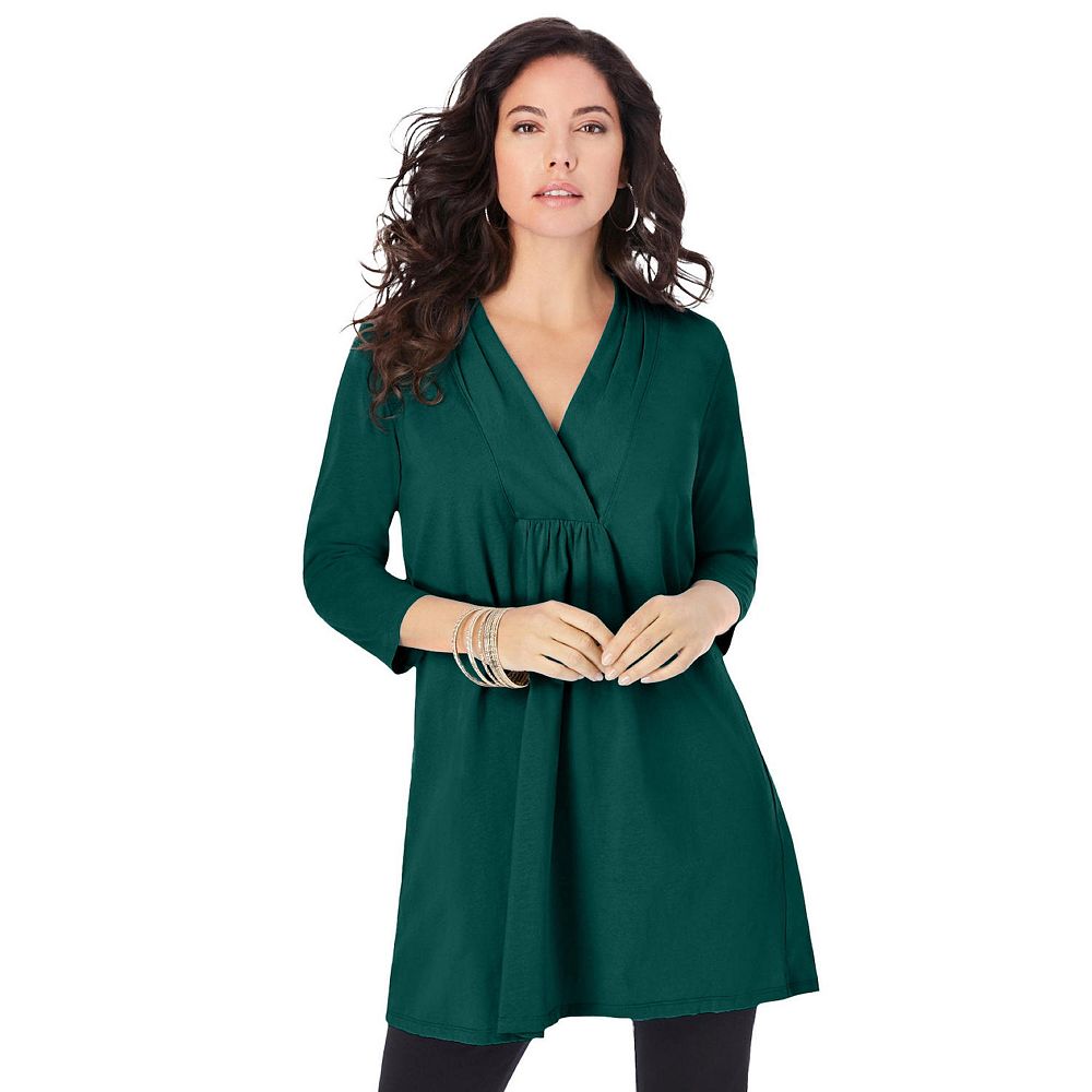 Roaman's Women's Plus Size V Neck Shirred Ultimate Tunic