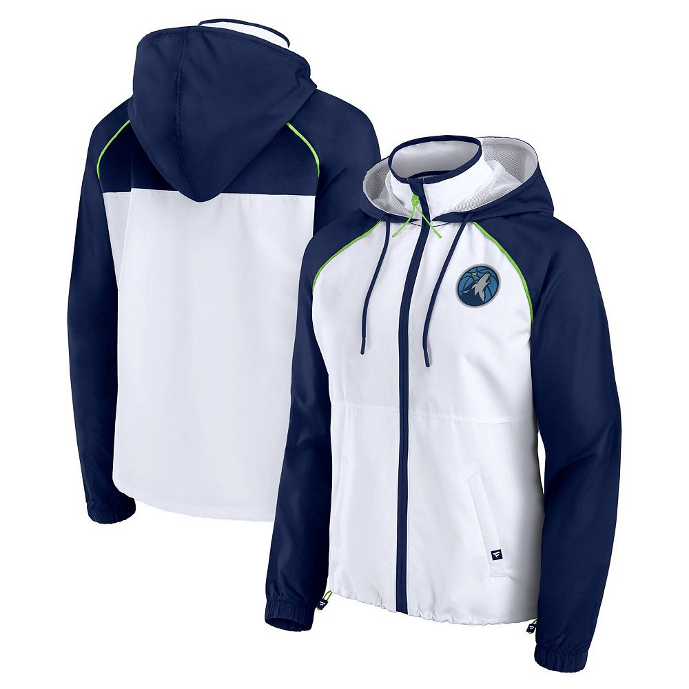 Women's Fanatics White/Navy Minnesota Timberwolves Anorak Raglan Full ...