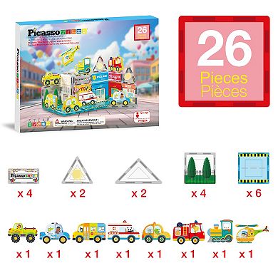 PicassoTiles 26 Piece City & Cars, STEM Toy Magnetic Tile, Building ...