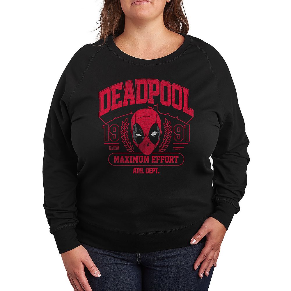Plus Size Marvel Deadpool Retro Collegiate French Terry Long Sleeve Tee