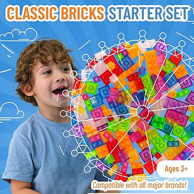 Classic Bricks Set, Clear Colors, 4 Different Shapes And Sizes, 156 Pieces