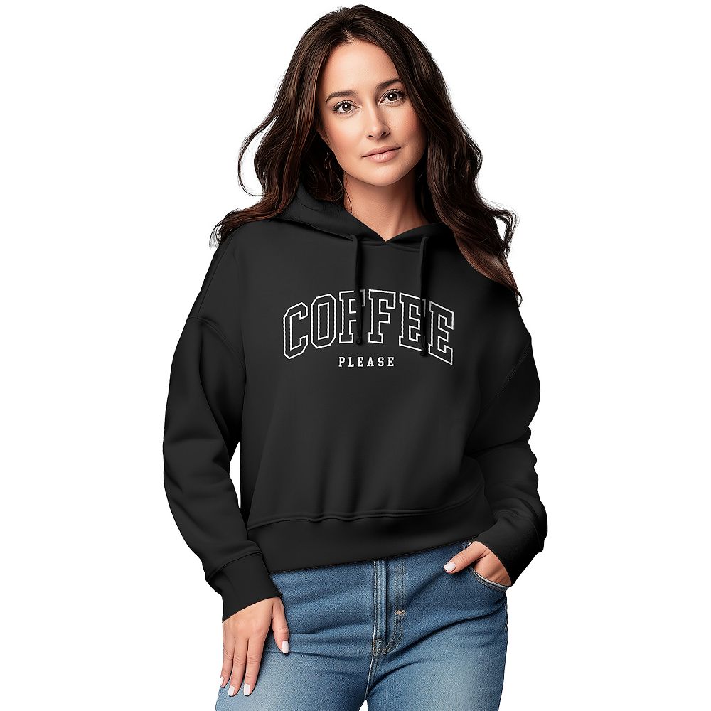Women's Collegiate Coffee Please Graphic Cropped Hoodie