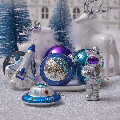 Galactic Space Theme Glass Ornament Bundle, Star Pattern, Astronaut ...